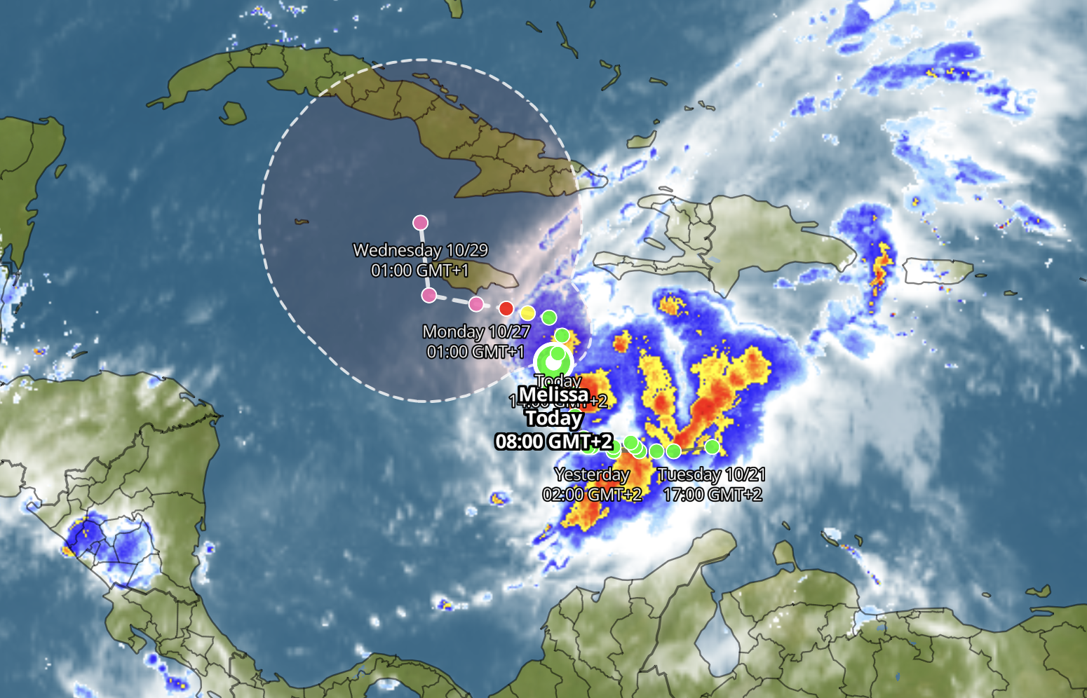 Tropische storm Melissa, Jamaica, Haïti, mogelijk orkaan